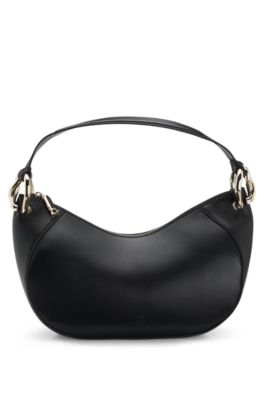 BOSS - Faux-leather hobo bag with interlocking hardware - Black