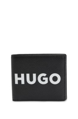HUGO - Grained-leather wallet with contrast logo - Black