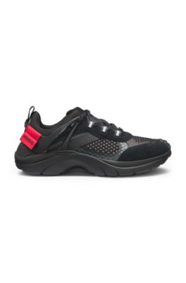 HUGO - Signature trainers with mesh and suede - Black