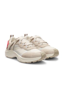 HUGO - Signature trainers with mesh and suede - Beige