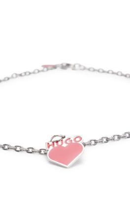 HUGO - Chain necklace with logo-heart pendant - Silver tone