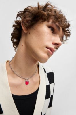 HUGO - Schakelketting met logohartje als hanger - Zilverkleurig