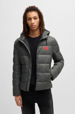 HUGO - Slim-fit water-repellent puffer jacket with logo trim - Grey