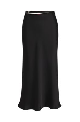 HUGO - A-linjeformad midikjol i satin med detalj i midjan - Svart