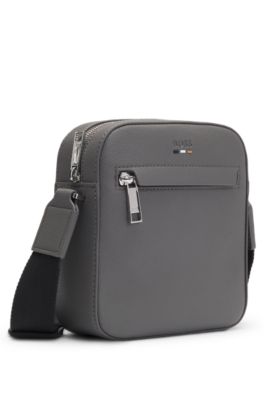 BOSS - Grained faux-leather reporter bag with logo trim - Dark Grey