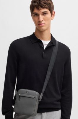 BOSS - Grained faux-leather reporter bag with logo trim - Dark Grey