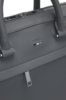 BOSS - Grained faux-leather document case with signature trims - Dark Grey