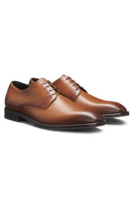 BOSS Leather Derby shoes with stitching details Brown
