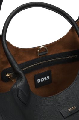 BOSS - Tote bag i strukturerat läder med blank bokstavslogga - Svart