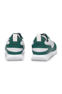 HUGO - Mixed-material trainers with branded accents - Green