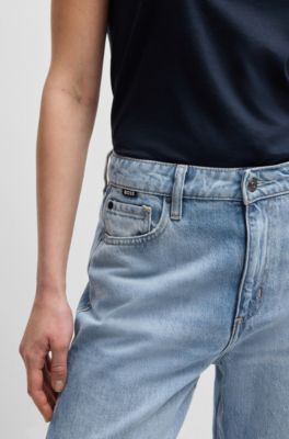 BOSS - Wide-leg jeans in blue denim with stepped hem - Light Blue