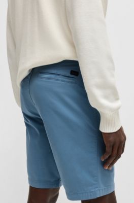 BOSS - Slim-fit shorts in stretch-cotton twill - Light Blue