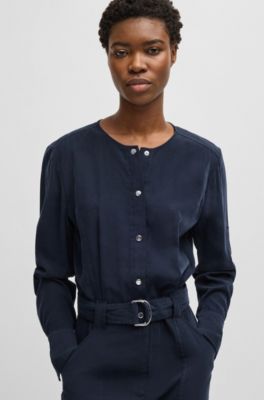 BOSS - Combinaison avec ceinture et patte à boutons-pression - Bleu foncé