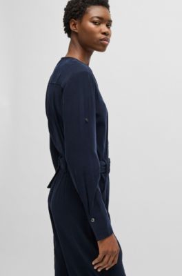 BOSS - Combinaison avec ceinture et patte à boutons-pression - Bleu foncé