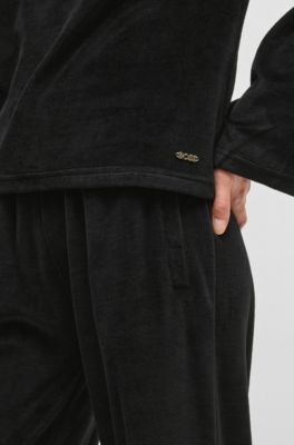 BOSS - Hoodie in cotton-blend velour - Black