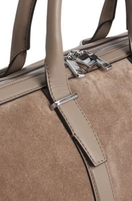 BOSS - Suede holdall with smooth leather trims - Beige