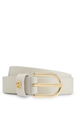 BOSS - Leather belt with Double B monogram charm - Natural
