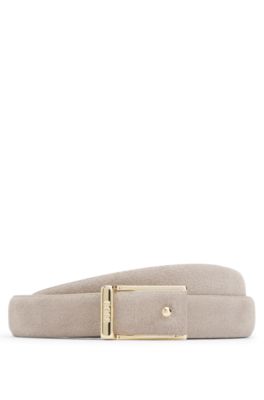 BOSS - Italian-suede belt with logo buckle - Light Beige