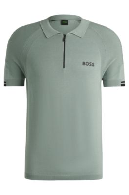 BOSS - Active slim-fit knit polo with moisture management - Light Green