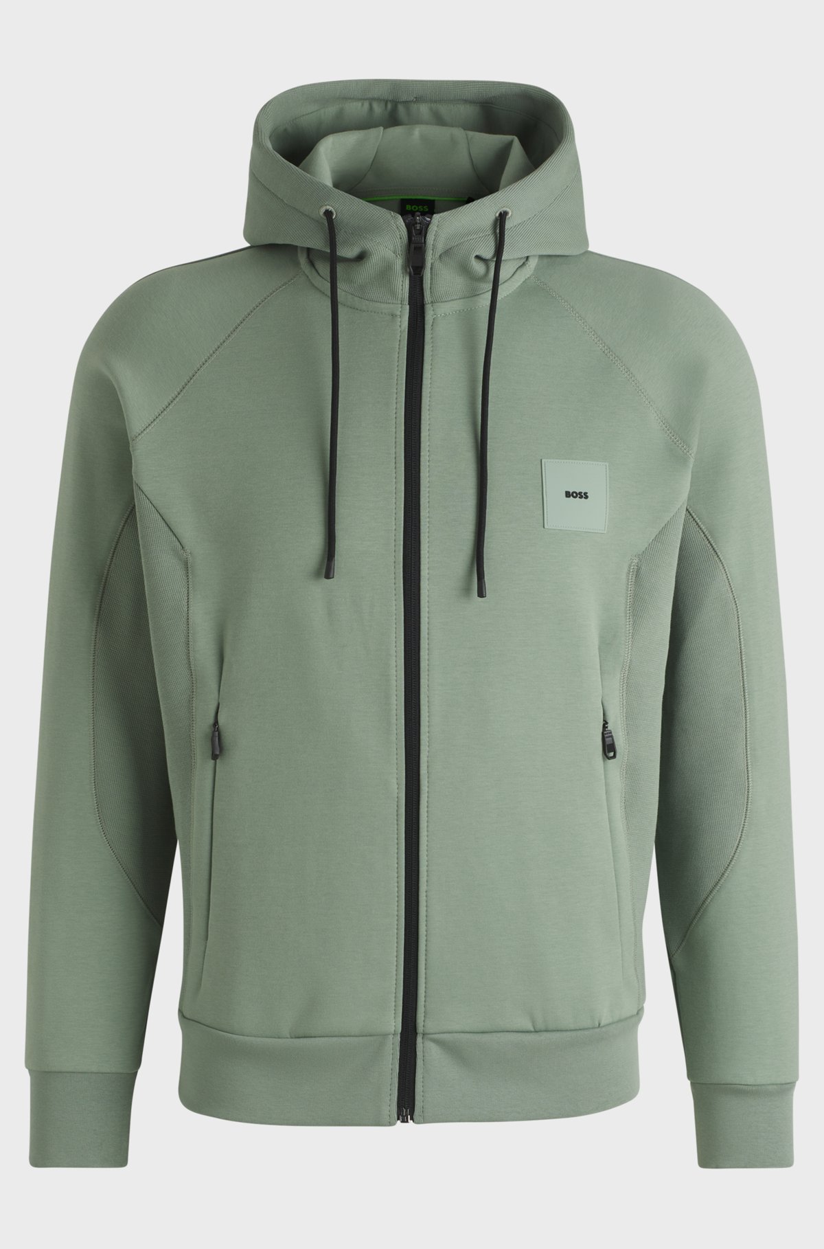 BOSS - Felpa con cappuccio in misto cotone con zip e toppa con logo - Calce BOSS - Felpa con cappuccio in misto cotone con zip e toppa con logo - Calce