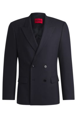 HUGO - Slim-fit jacket in wool-blend stretch poplin - Dark Blue