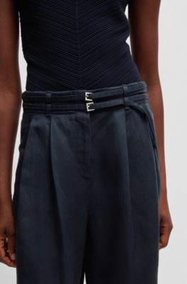 BOSS - Relaxed-fit belted culottes with wide leg - Dark Blue