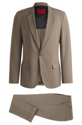HUGO - Slim-fit suit in performance-stretch cloth - Brown
