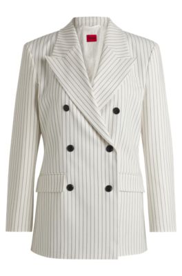 HUGO - Oversized-fit double-breasted suit jacket with pinstripe - White Patterned