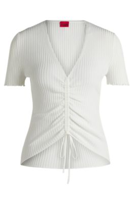 HUGO - V-neck top with gathered front - White