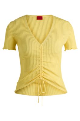HUGO - Top con escote en pico y parte delantera fruncida - Amarillo