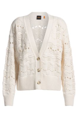 BOSS - Open-knit cardigan in a cotton blend - Natural