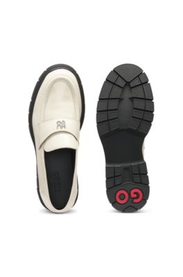 HUGO - Chunky-sole loafers in leather with stacked-logo trim - Light Beige