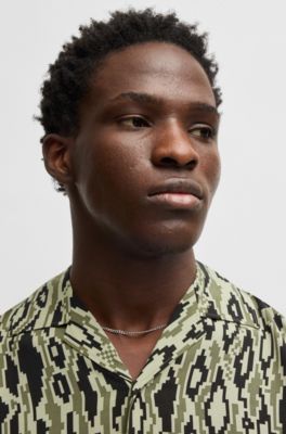 HUGO - Oversized-fit shirt in python-print poplin - Green Patterned