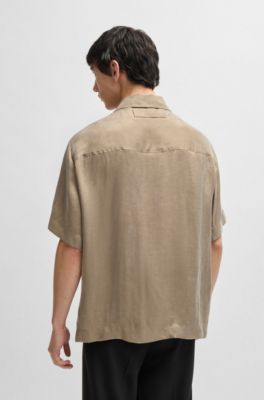 HUGO - Camisa relaxed fit de sarga brillante - Marrón