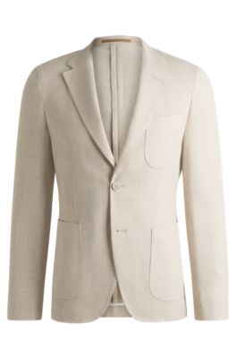 BOSS - Blazer de ajuste slim em linho e algodão com padrão - White