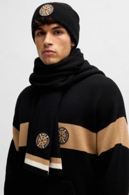 BOSS - BOSS Ski virgin-wool scarf with logo badge - Black