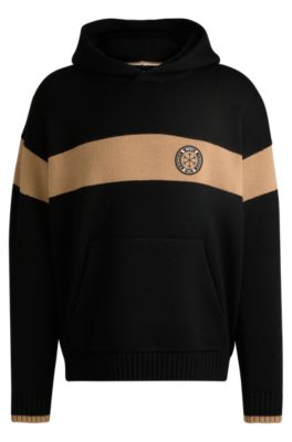 BOSS - BOSS Ski virgin-wool hoodie with camel stripes - Black