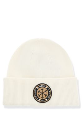 BOSS - Gorro de lã virgem BOSS Ski com emblema do logótipo - White