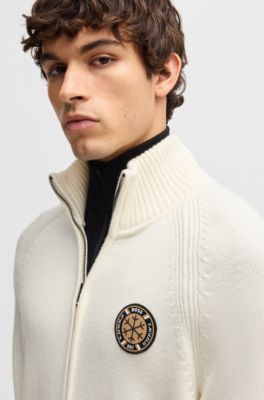 BOSS - BOSS Ski virgin-wool cardigan with two-way zip - Natural