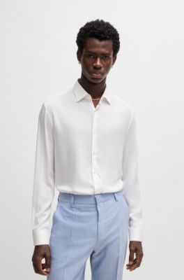 HUGO - Camisa slim fit de raso suave - Blanco