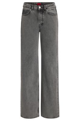 HUGO - Jeans straight fit in denim rigido grigio - Grigio