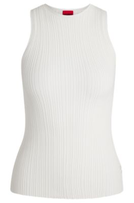 HUGO - Sleeveless racer-back top in ribbed crepe fabric - White