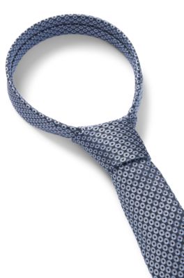 HUGO - Geometric-pattern tie in silk jacquard - Light Blue