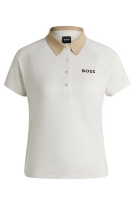 BOSS - Colour-blocked active polo shirt with logo detail - Natural