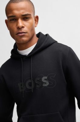 BOSS - Stretch-cotton hoodie with layered logo - Black