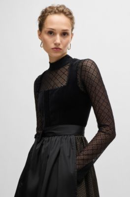 BOSS - BOSS x Kinga Mathe long-sleeved blouse in black patterned lace ...