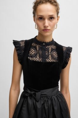 BOSS - BOSS x Kinga Mathe cotton-blend blouse in patterned lace - Black