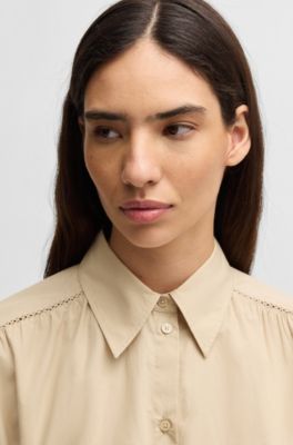 BOSS - Belted shirt dress in cotton poplin - Light Beige