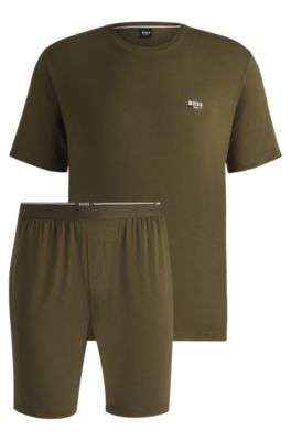 BOSS - Gift-boxed pyjamas in stretch-bamboo jersey - Dark Green