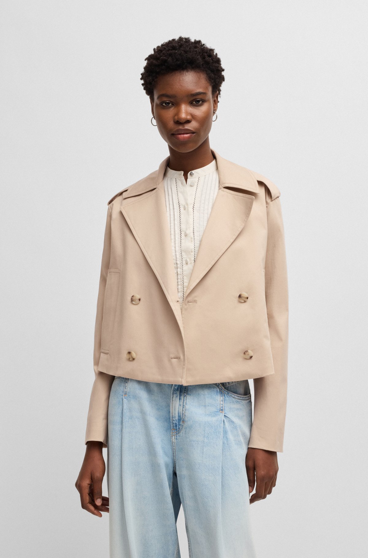 BOSS - Cropped trench coat in water-repellent stretch cotton BOSS - Cropped trench coat in water-repellent stretch cotton